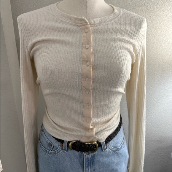 aerie | Tops | Cream Ribbed Buttonup Top | Poshmark
